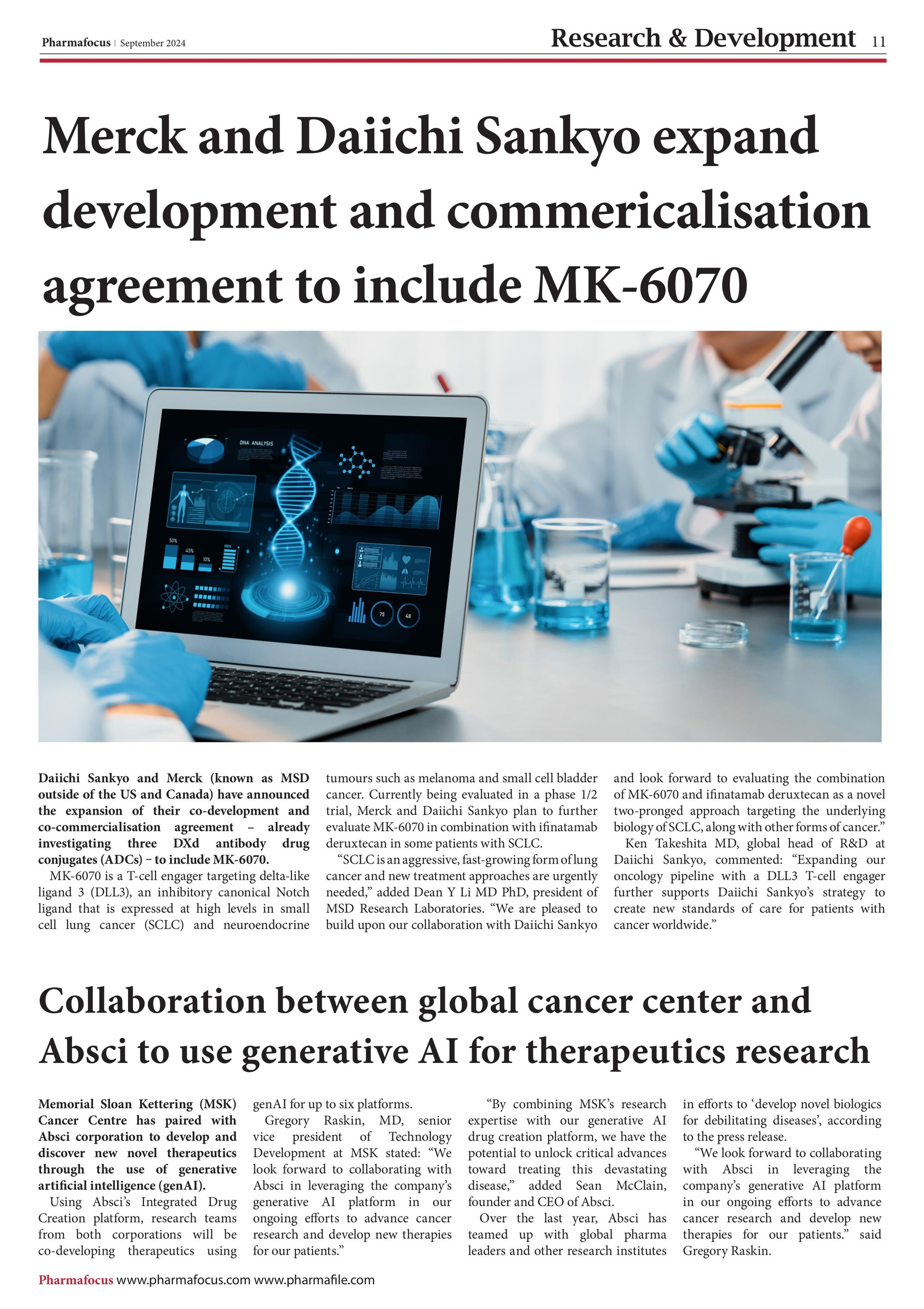 Collaboration between global cancer center and Absci to use generative AI for therapeutics research