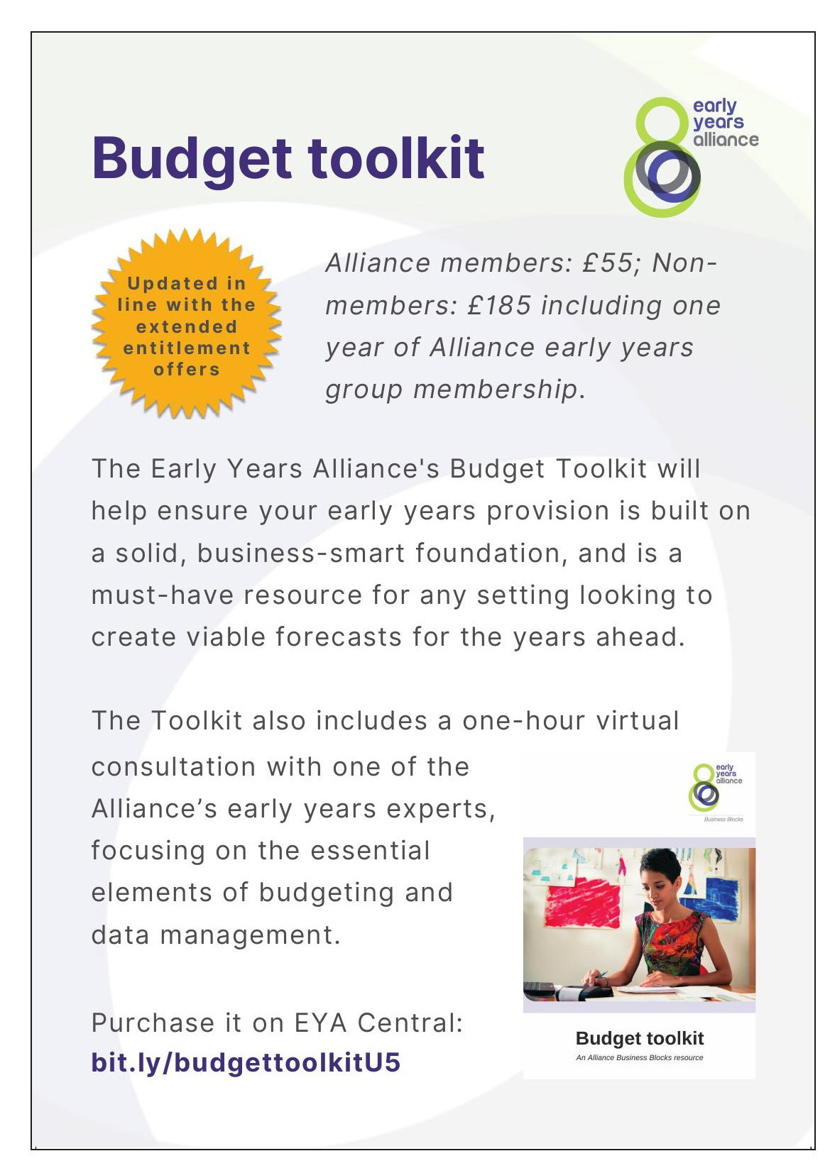Advert: Early Years Alliance budget toolkit