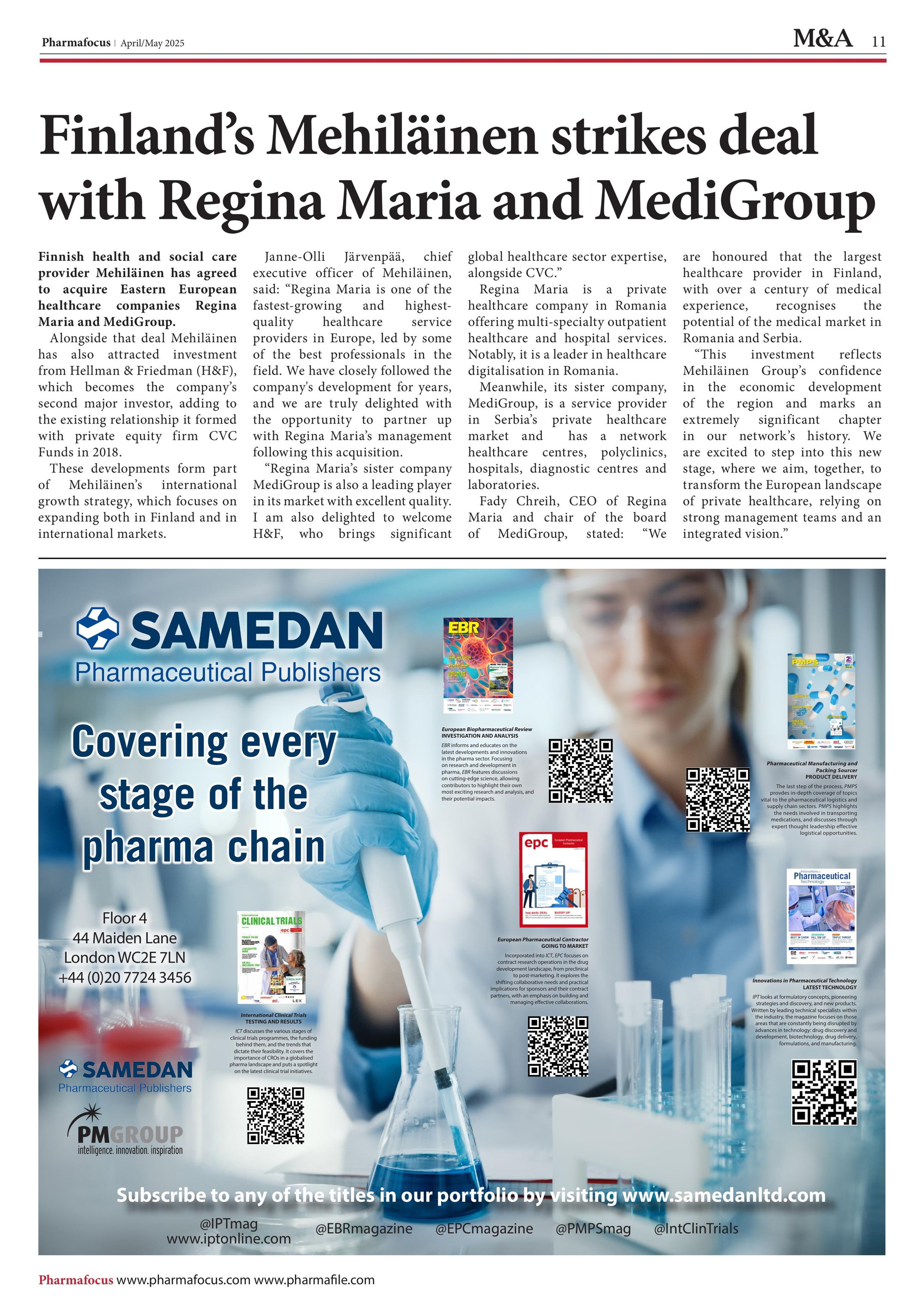 Finland’s Mehiläinen strikes deal with Regina Maria and MediGroup