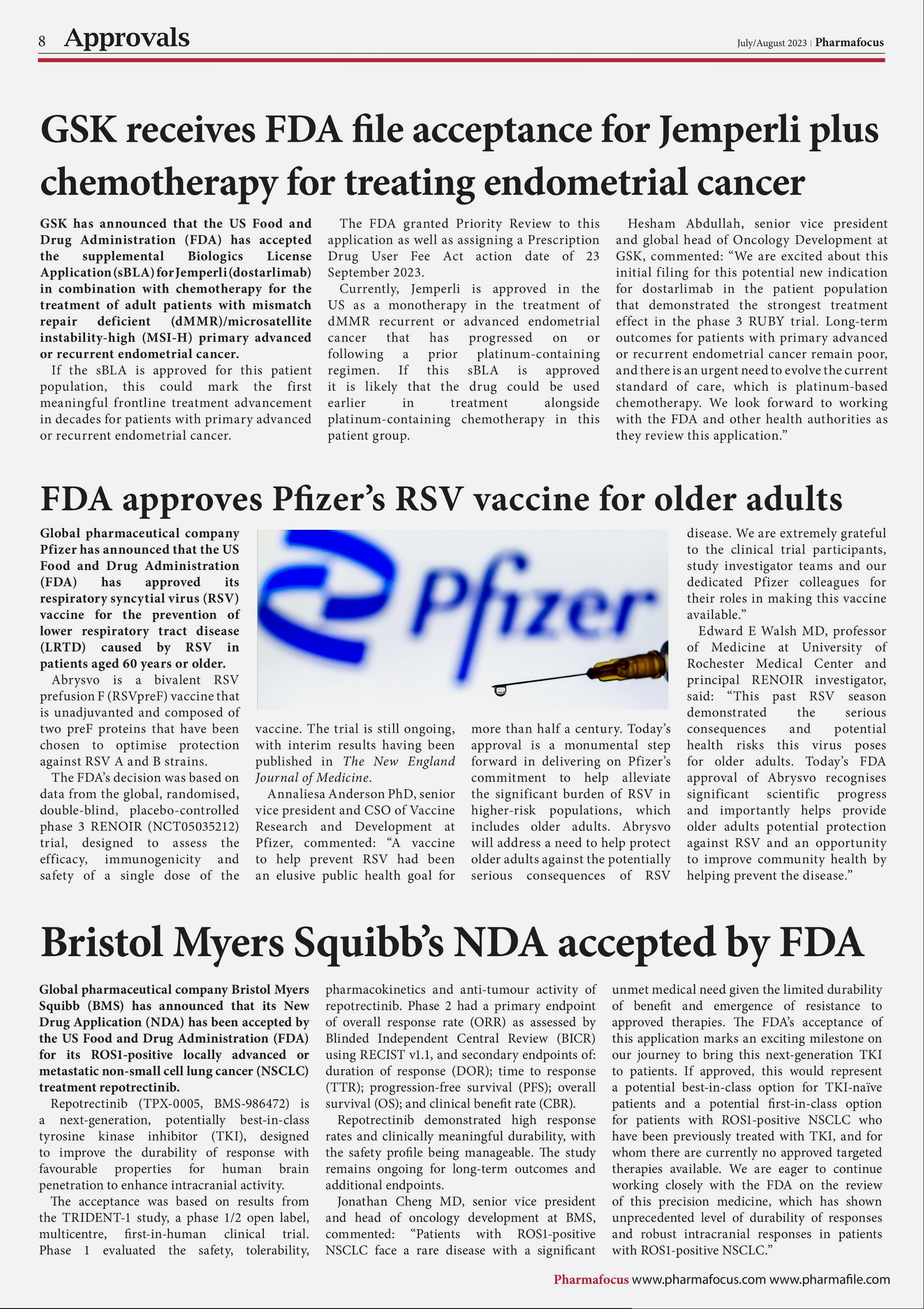 GSK receives FDA file acceptance for Jemperli plus chemotherapy for treating endometrial cancer