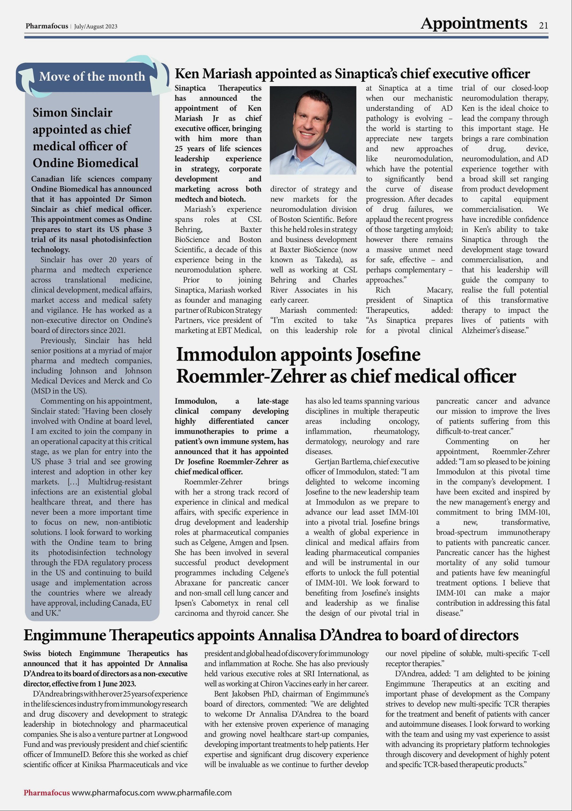 Simon Sinclair appointed as chief medical officer of Ondine Biomedical