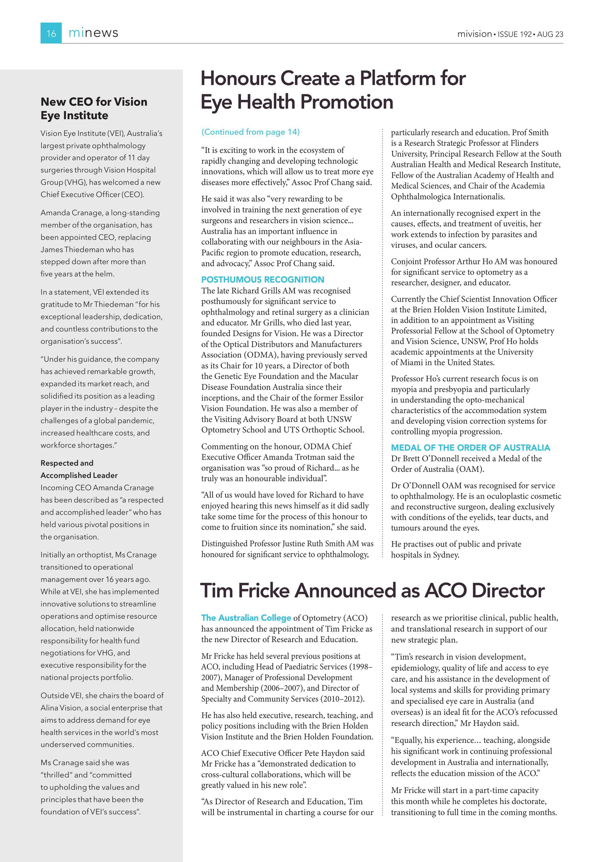 Tim Fricke Announced as ACO Director