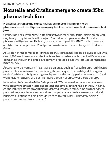 Norstella and Citeline merge to create $5bn pharma tech firm