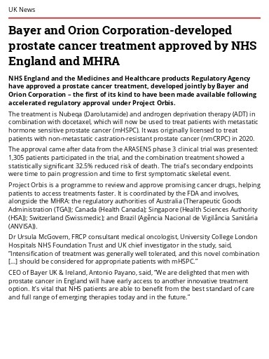 Bayer And Orion Corporation-developed Prostate Cancer Treatment ...