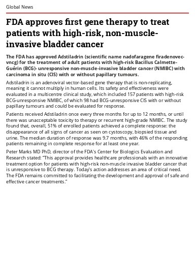 Fda Approves First Gene Therapy To Treat Patients With High-risk, Non ...