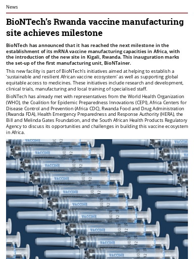 BioNTech’s Rwanda vaccine manufacturing site achieves milestone