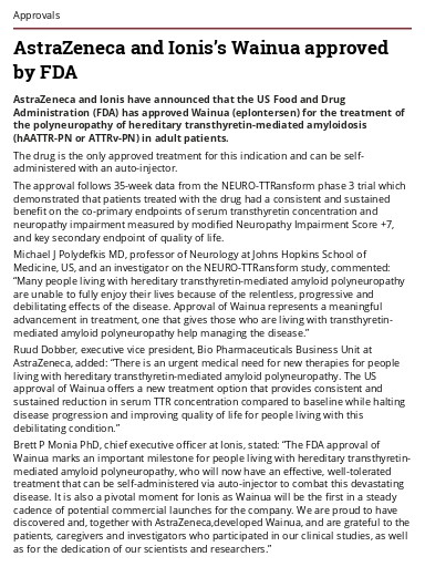 AstraZeneca and Ionis’s Wainua approved by FDA